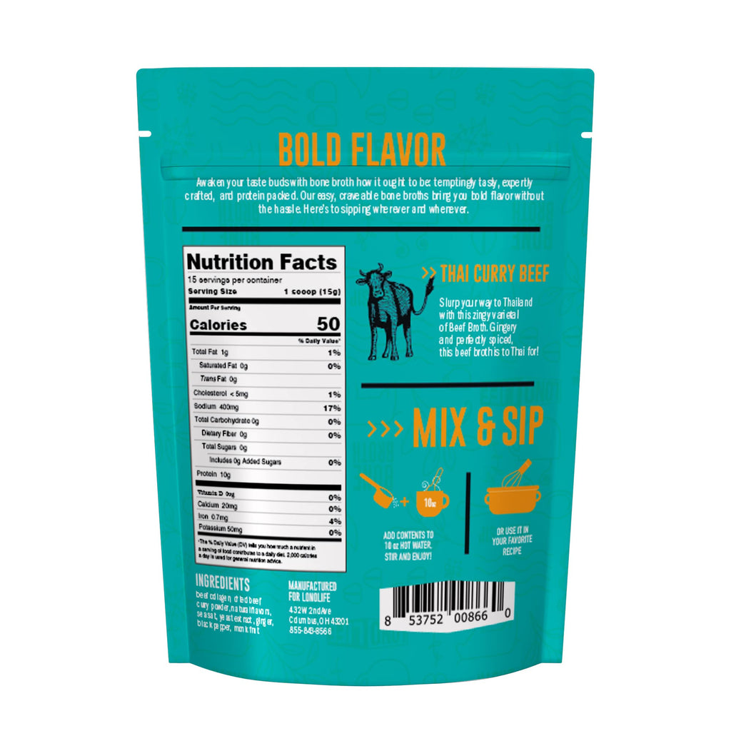 Thai Curry Beef Bone Broth Powder - 8-Ounce Bulk Container | LonoLife ...